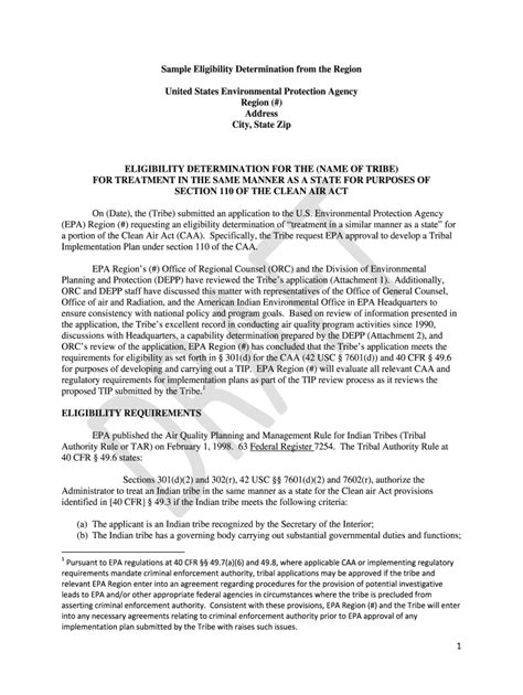 Sample Eligibility Determination Tip Section 110 From Region Pdf Epa