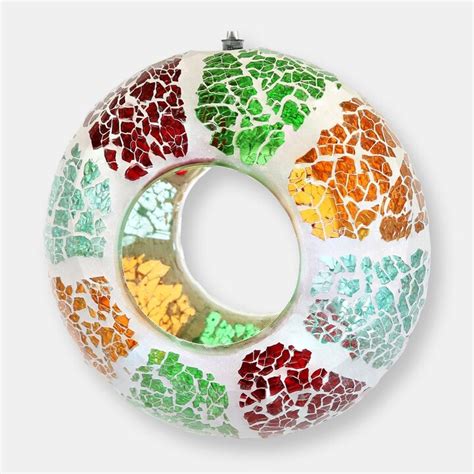 Sunnydaze Decor Summer Mosaic Glass Fly Through Hanging Bird Feeder
