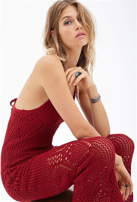Lyst Forever 21 Crochet Maxi Dress In Red
