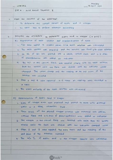 CHM LAB REPORT EXPERIMENT Basic Analytical Chemistry Studocu