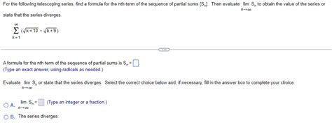 solved for the following telescoping series find a formula