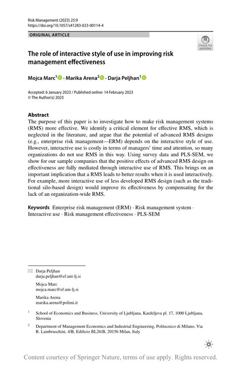 Pdf The Role Of Interactive Style Of Use In Improving Risk Management