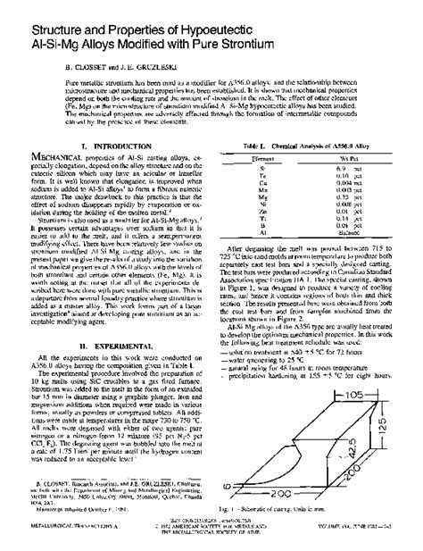 Pdf Structure And Properties Of Hypoeutectic Al Si Mg Alloys Modified With Pure Strontium