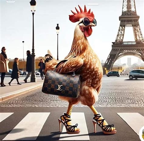 Chicken With Louis Vuitton Bag At Eiffel Tower