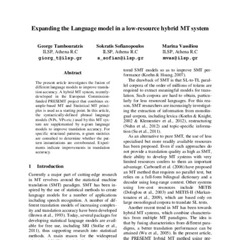 Expanding The Language Model In A Low Resource Hybrid Mt System Acl Anthology