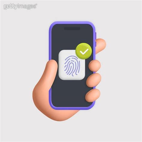 3d Vector Hand Holds Smartphone With Security Unlocked Via Fingerprint On Screen Device Done