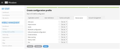 restrictions for android on work profile and work managed devices