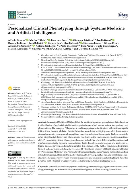 Pdf Personalized Clinical Phenotyping Through Systems Medicine And Artiﬁcial Intelligence