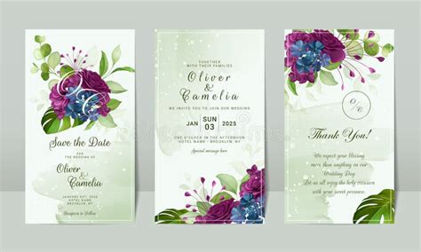 Social Media Watercolor Floral Wedding Invitation Card Template Set