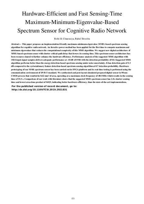 pdf hardware efficient and fast sensing time maximum minimum