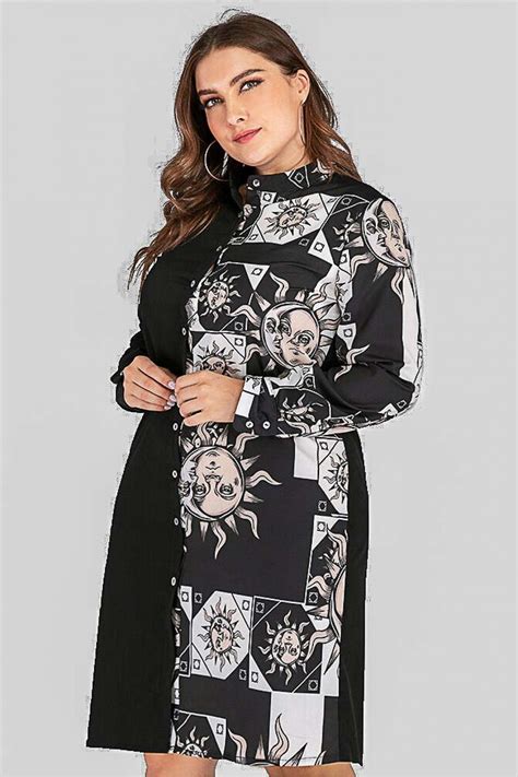 Макси рокля риза с принт на слънце и луна