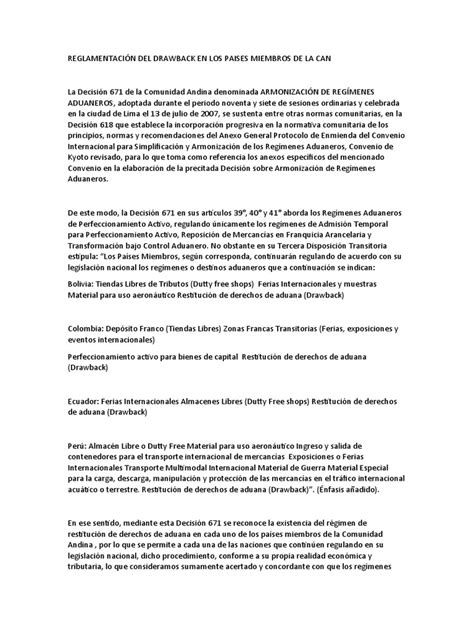 Análisis Comparativo De La Normativa Sobre El Régimen De Drawback En