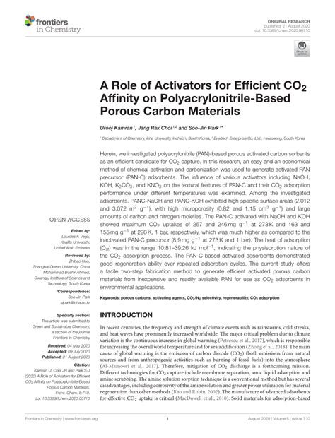 Pdf A Role Of Activators For Efficient Co2 Affinity On Polyacrylonitrile Based Porous Carbon