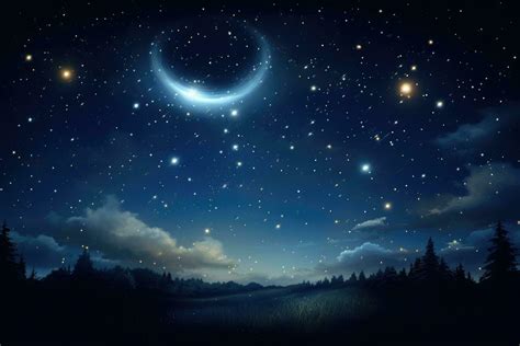 Ai Generated Night Sky With Moon And Stars Elements Of This Image Furnished By Nasa A Starry