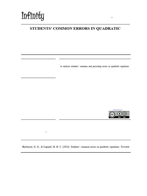 Students Common Errors In Quadratic Pdf Factorization Quadratic Equation