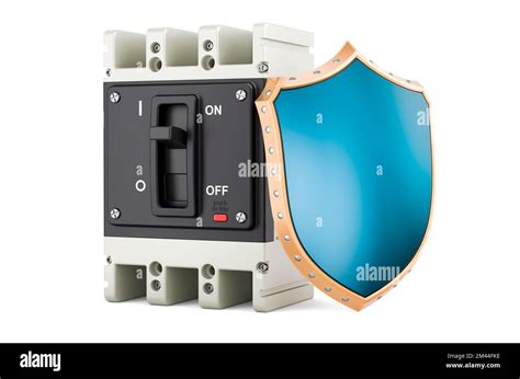 Circuit Breaker With Shield 3d Rendering Isolated On White Background