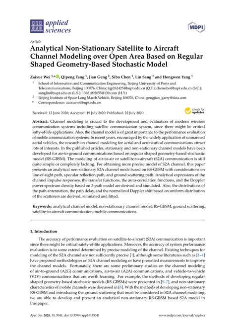 PDF Analytical Non Stationary Satellite To Aircraft Channel Modeling Over Open Area Based On