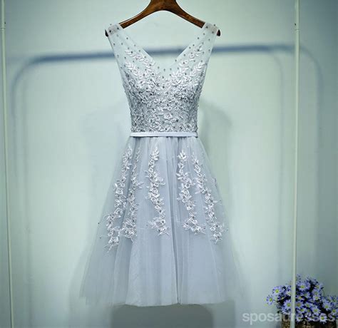 Gray Lace V Neckline Beaded Homecoming Prom Dresses Affordable Corset