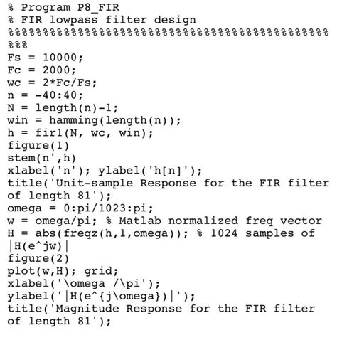 solved 1 2 fir filter design 6 using the function fir10