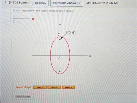 Solved Find An Equation For The Ellipse Whose Graph Is Chegg Com