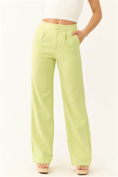 Key Lime Wide Leg Elastic Waist Woven Pants Lime Lush Boutique