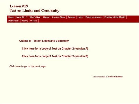 Test On Limits And Continuity Lesson Plan For 11th 12th Grade Lesson Planet