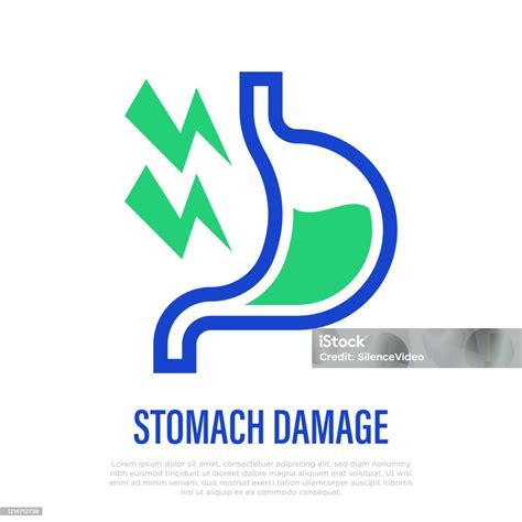 위장 손상 가는 선 아이콘입니다 위식도 역류 복부 염증 알코올 남용의 결과 의료 및 의료 벡터 그림 아이콘에 대한 스톡 벡터 아트 및 기타 이미지 Istock
