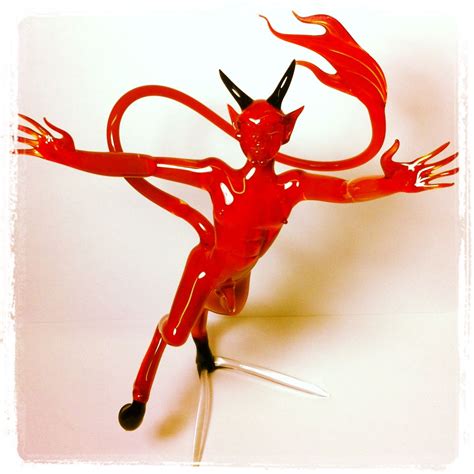 Small Red Handmade Flamework Glass Devil Sculpture By Wgk Glass Art