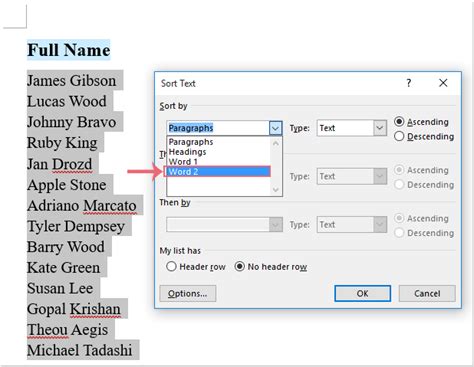 How To Sort Full Names Alphabetically By Last Name In Word Document