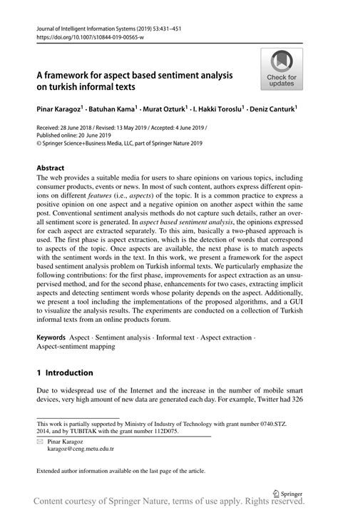 A Framework For Aspect Based Sentiment Analysis On Turkish Informal Texts Request Pdf