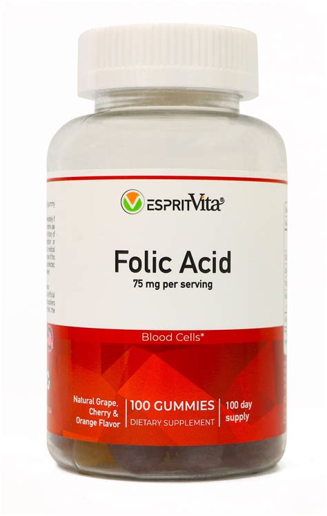 Esprit Vita Folic Acid Gummies 75mg Per Serving Natural Flavors Healthy