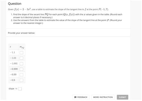 Solved Question Given Fx 2 5x Use A Table To Estimate