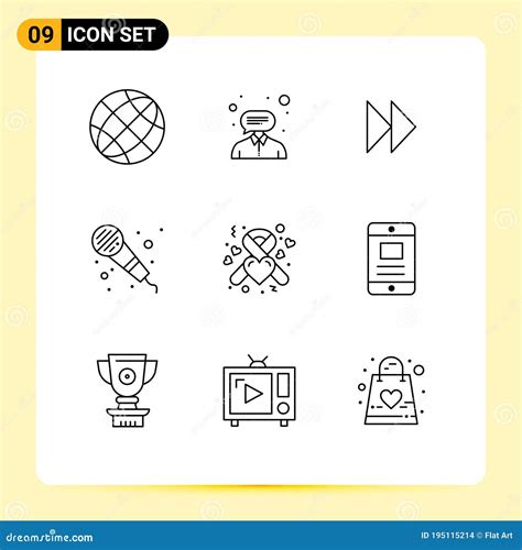 Set Of 9 Modern Ui Icons Symbols Signs For Health Microphone Support Mic Video Stock Vector