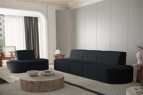 Sofaset Designersofa Set 3 1 Milot In Stoff Ascot Bukla Schwarz