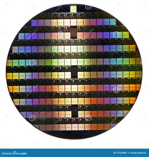 Silicon Wafer With Semiconductor Microchip On Machine Process Examining Testing In Microscope