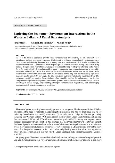 (PDF) Exploring the Economy -Environment Interactions in the Western Balkans: A Panel Data Analysis