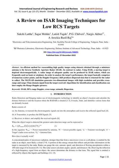 Pdf A Review On Isar Imaging Techniques For Low Rcs Targets