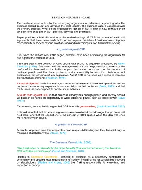 Business Case Revision Csr Pdf Corporate Social Responsibility