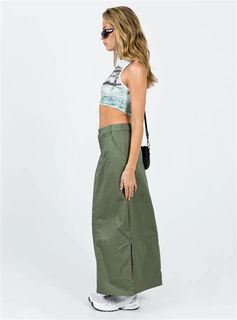 Devine Cargo Maxi Skirt Khaki