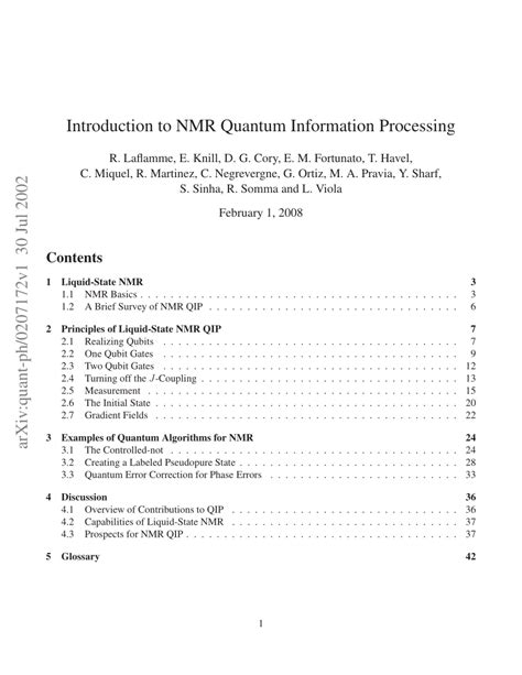Pdf Introduction To Nmr Quantum Information Processing