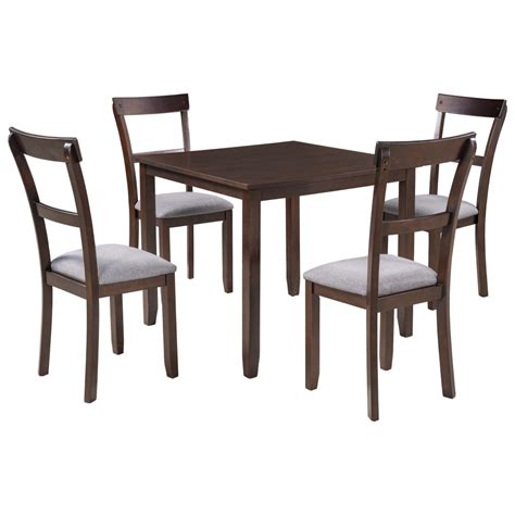 5 Pieces Dining Table Set Solid Wood Rectangle Dining Table With 4 Pcs
