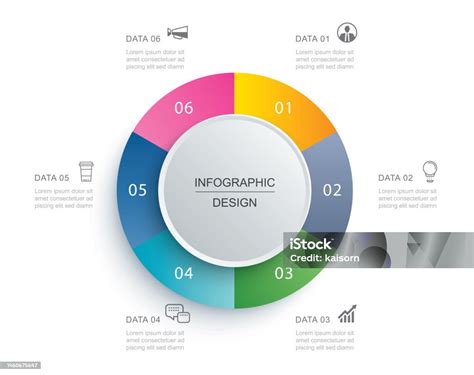 6 개의 숫자 데이터 템플릿이있는 인포 그래픽 서클 타임 라인 벡터 일러스트 레이 션 추상 배경 0명에 대한 스톡 벡터 아트 및 기타 이미지 Istock