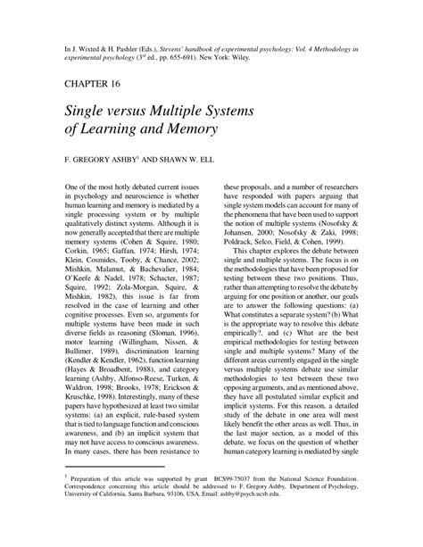 Pdf Single Versus Multiple Systems Of Learning And Memory