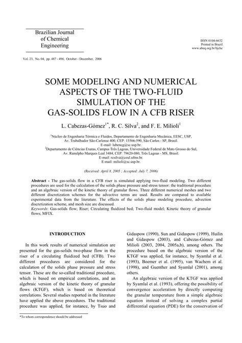 Pdf Some Modeling And Numerical Aspects Of The Two Fluid Simulation Of The Gas Solids Flow In