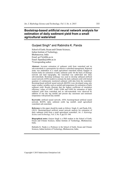 Pdf Bootstrap Based Artificial Neural Network Analysis For Estimation Of Daily Sediment Yield