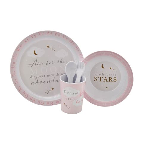 Melamine Dining Set Pink 5 Piece Reach For The Stars Bumbles And Boo