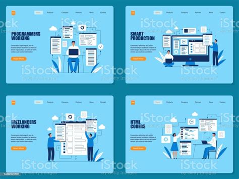 코더스 착륙 프로그래밍 코드를 만드는 프리랜서 노동자 스마트 산업 캐릭터 디자이너 작업 프로그래머의 벡터 웹 페이지 템플릿 개념에 대한 스톡 벡터 아트 및 기타 이미지