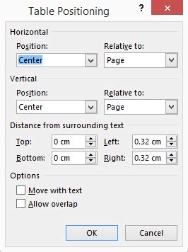 Center Table Vertically Horizontally To The Middle Of Word Page