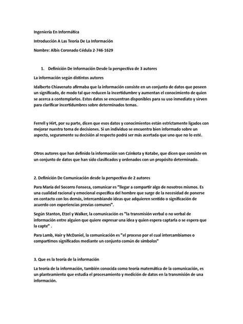 Tarea 1 Teoría De La Información Y Codificación Pdf Comunicación Información