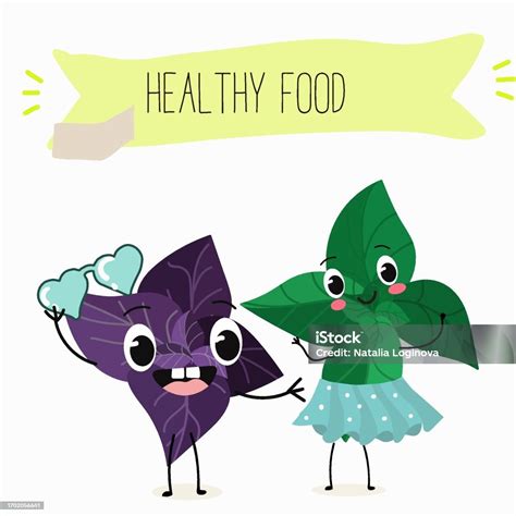 벡터 만화 캐릭터 바질 그린과 보라색 재미있는 캐릭터 농장 신선한 수확 농업 유기농 채소 또는 채식 제품 허브 조미료 건강한 생활방식에 대한 스톡 벡터 아트 및 기타 이미지